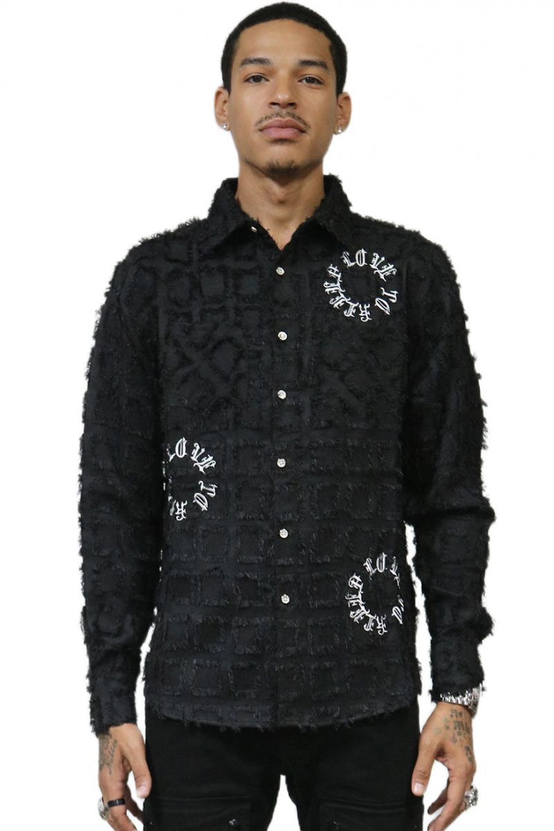 KLEEP Bitter Men's ripped & repaired button down shirt KLP-357F69 ...