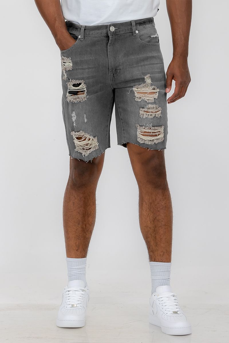 WEIV Washed Distressed Denim Shorts DSP1-GREY - Karmaloop