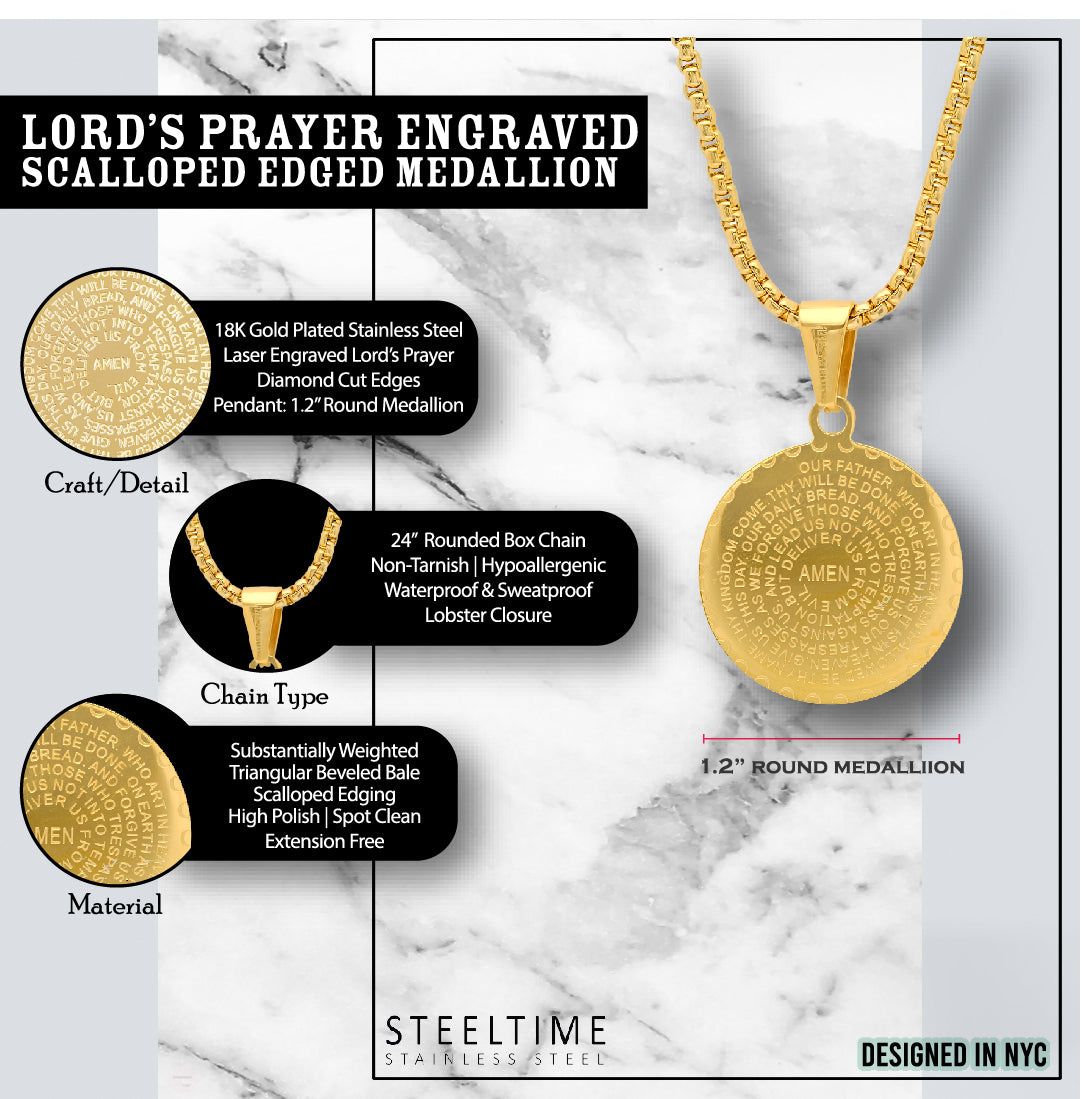 STEELTIME Lord's Prayer Medallion Necklace 821-155-GOLD - Karmaloop