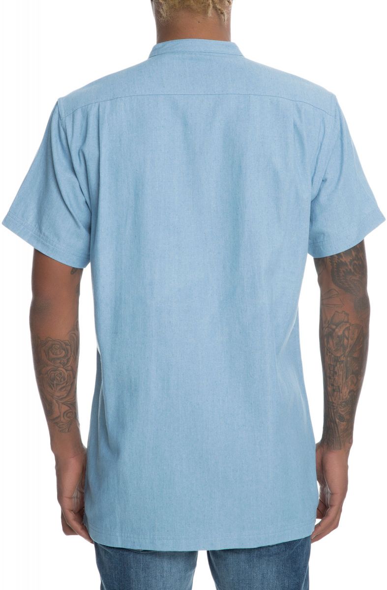 The Harshel Monk Collar SS Shirt in Light Chambray The Harshel Monk Collar SS Shirt in Light Chambray