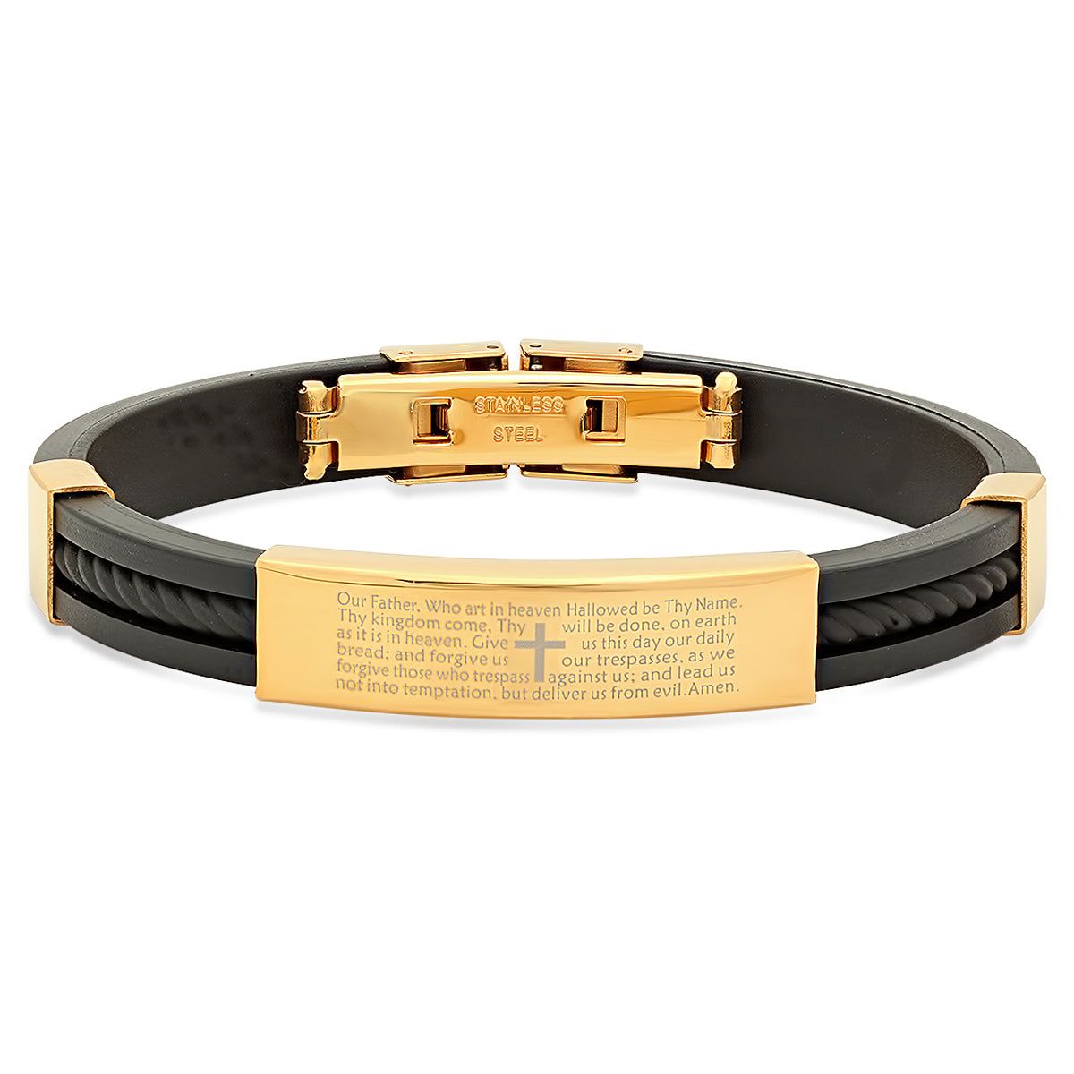 STEELTIME Lord's Prayer Lasso ID Bracelet 711-145-GOLDANDBLACK - Karmaloop