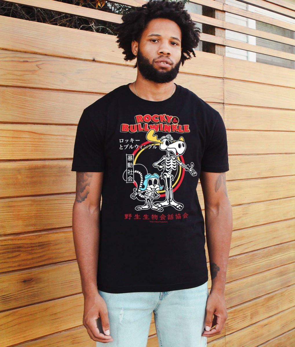 RIOT SOCIETY Rocky and Bullwinkle Skeleton Kanji Mens T-Shirt UVMT-B02 ...