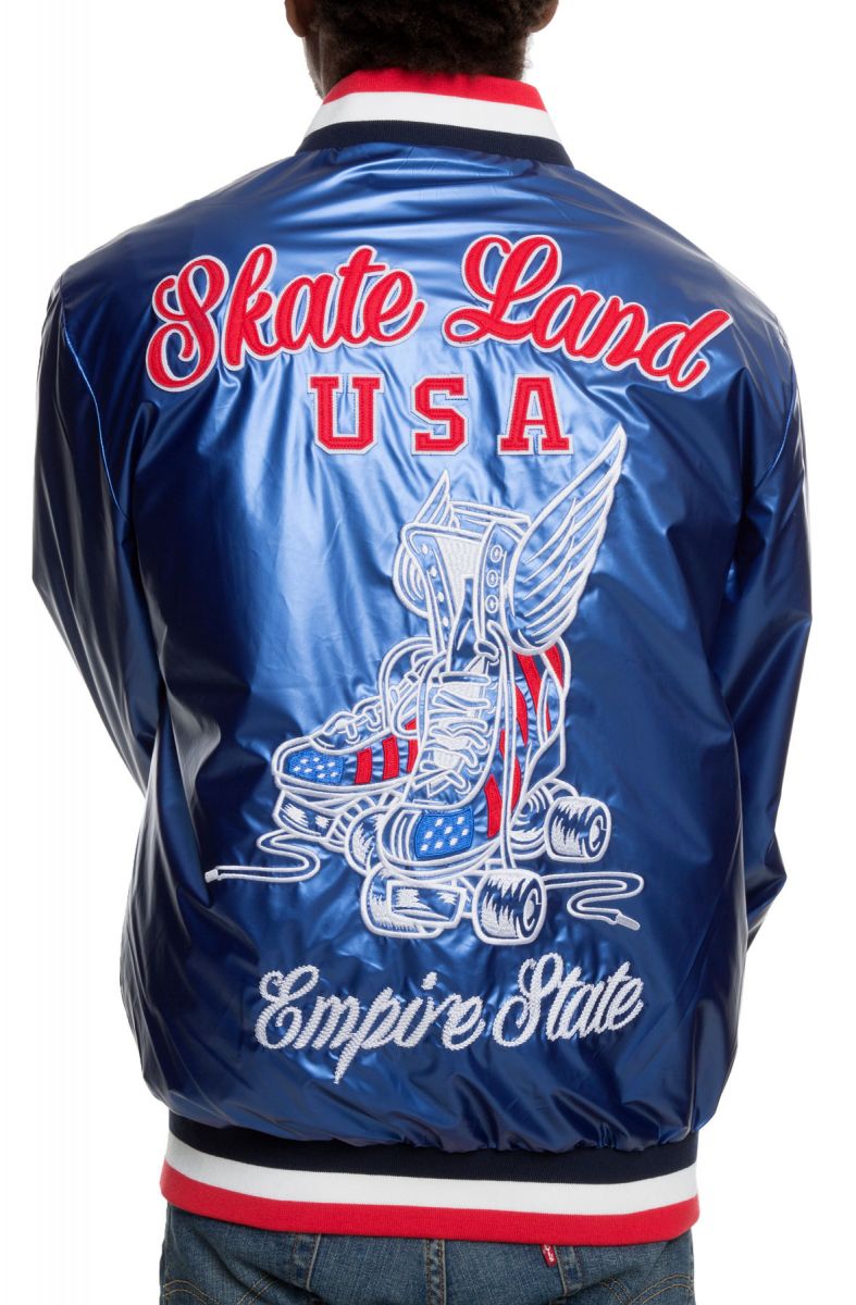 PAPER PLANES Wheels Up Varsity Jacket in Royal 0119X200 - Karmaloop