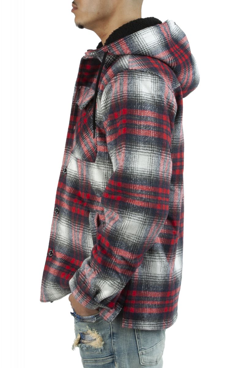 SMOKE RISE Flannel Hooded Overshirt WW-22686RED - Karmaloop