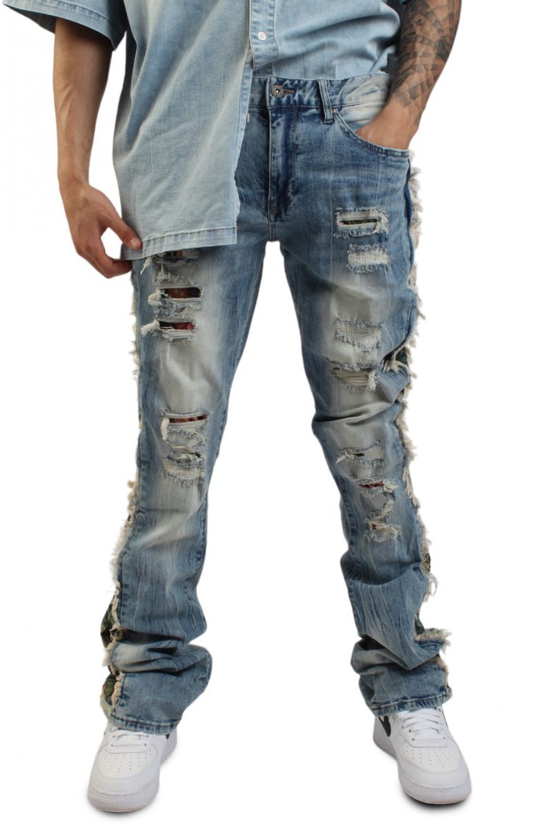SMOKE RISE Hillside Taped Stack Jeans JP24113SK-LOWELL - Karmaloop