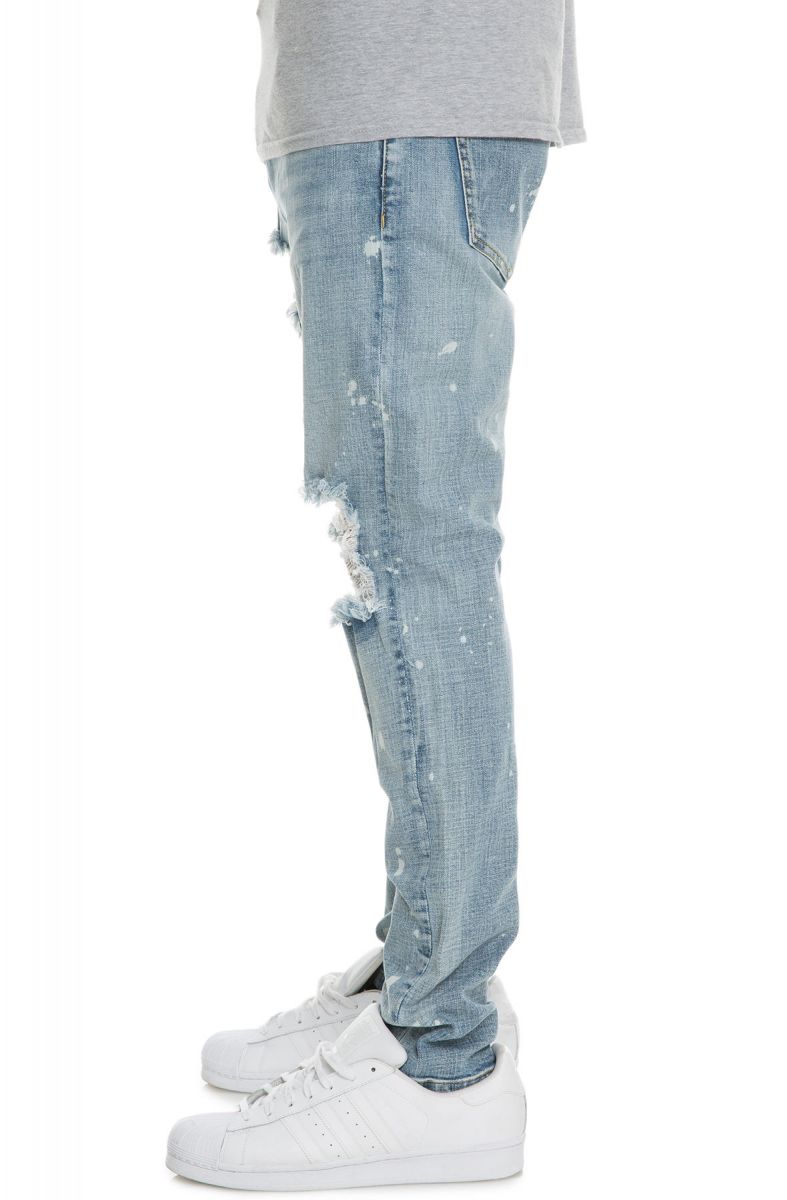 EMBELLISH The Bullet Exposed Ripped Bleach Splatter Denim Jeans in Blue ...