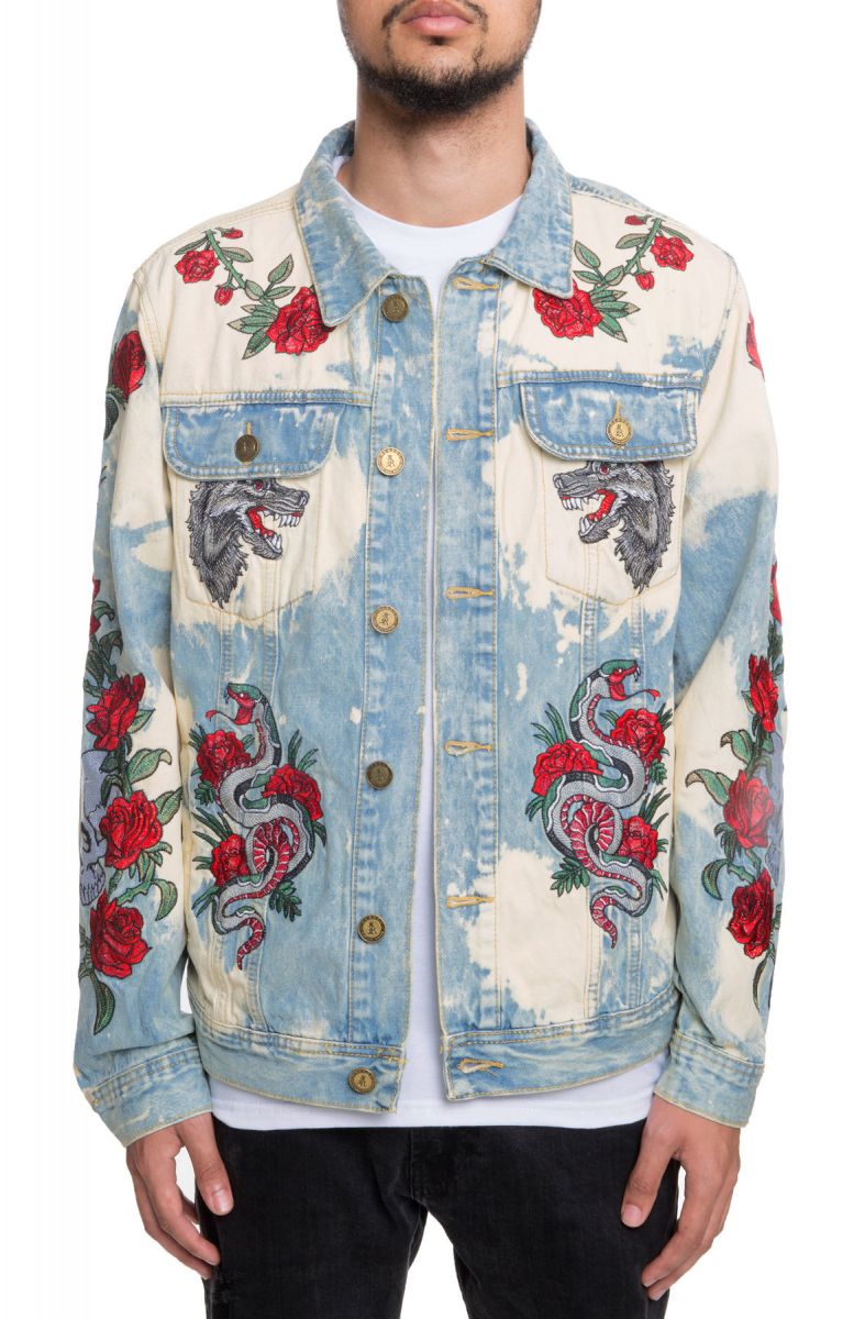 REASON The Combat Distressed Denim Jacket in Light Blue Q8-144LBUE - PLNDR