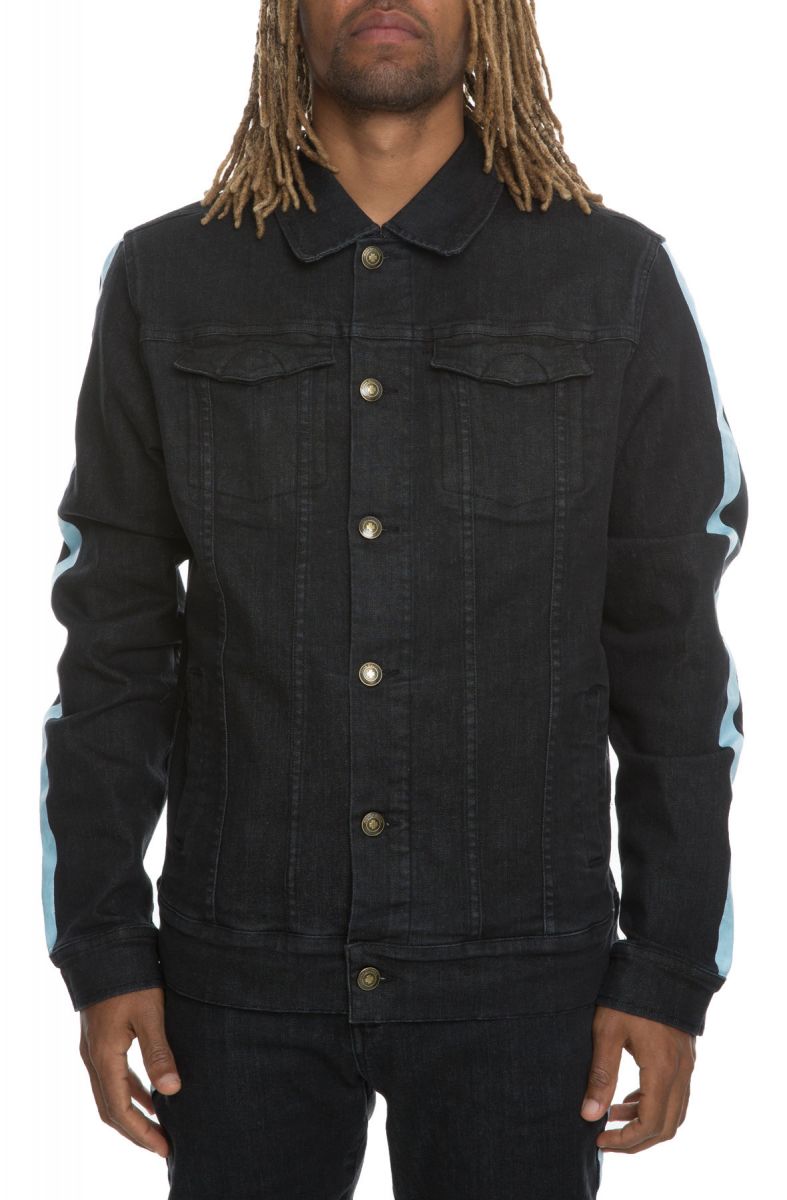 PINK DOLPHIN The Stripe Denim Trucker Jacket in Black PS21805SDJBL ...