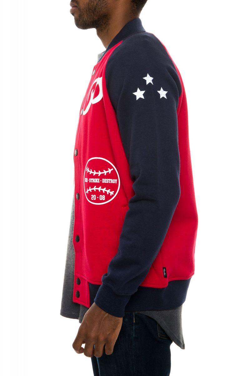 PRIMITIVE The Homebase Varsity Jacket in Red & Navy PASP15D2-1032-RNVY ...