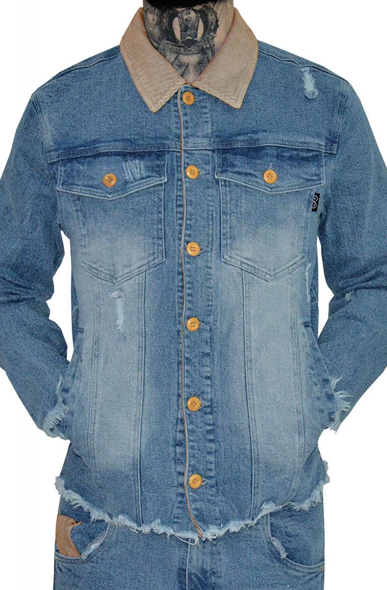 THE HIDEOUT CLOTHING Blessed Denim Jacket (Mocha/Light Wash) HO20-12 ...