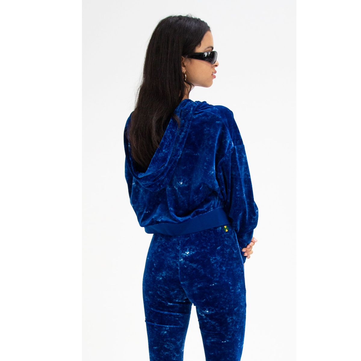 CROSS COLOURS Mineral Wash Velour Crop Zip Hoodie - Mineral Navy ...