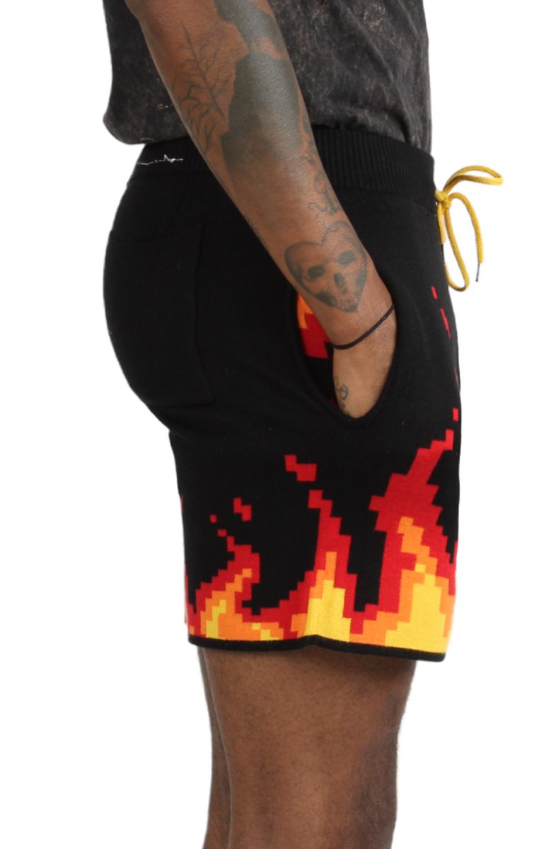 REBEL MINDS Knitted Flame Shorts 131-982-BLK - Karmaloop