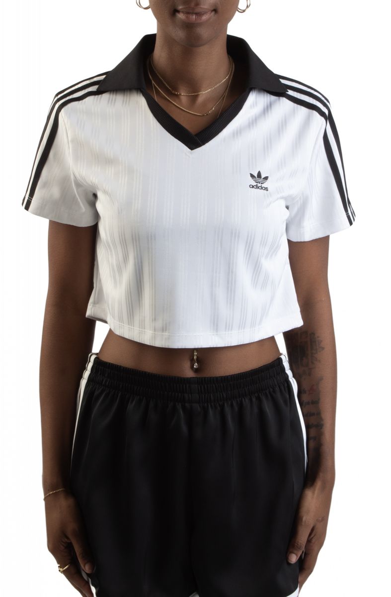 ADIDAS Adicolor Football Jacquard V-Neck Crop Polo Shirt JD2608 - Karmaloop