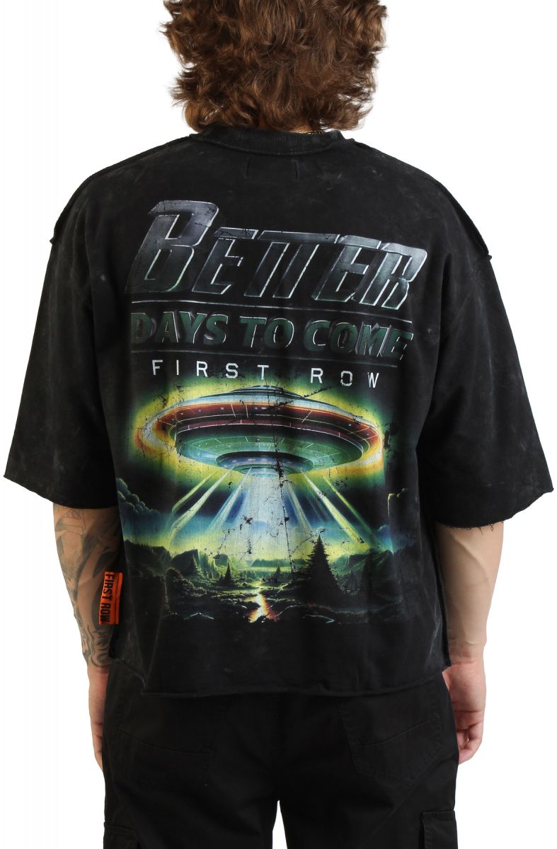 FIRST ROW Post Human Soft Touch Washed Cropped T-Shirt FRM3018-BLK ...