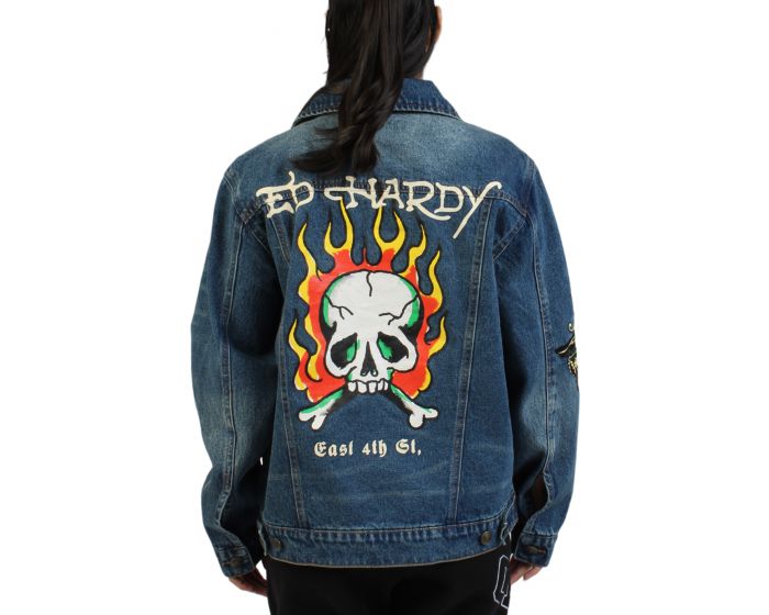 ED HARDY Flame Skull Denim Jacket EHU07104-2 - Karmaloop