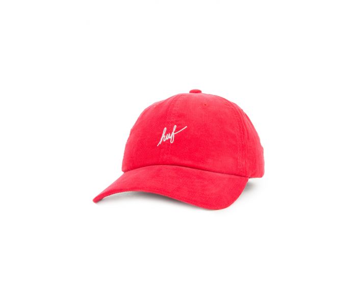 HUF The Corduroy Script Curved Visor Dad Hat in Red HT00205-RED - PLNDR