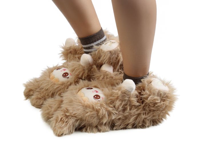 SOLE LA VIE Doll Fuzzy Slippers BOOS-01-SK-TAN - Karmaloop
