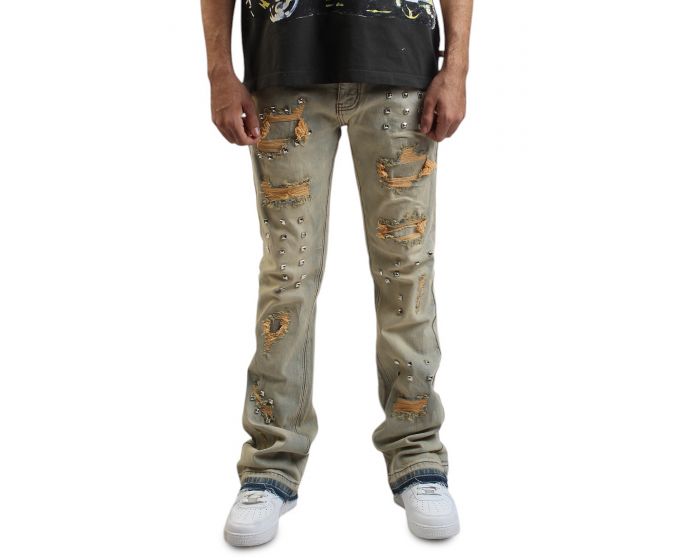KDNK Multi Stud Flare Jean KND4821-BLU - Karmaloop