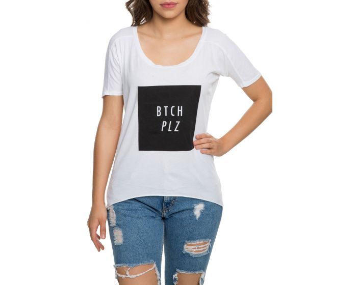 CLASSY BRAND The Btch Plz Raw Edge Tee in White CB-CW101RE-BTCHPLZ-WHT - Karmaloop