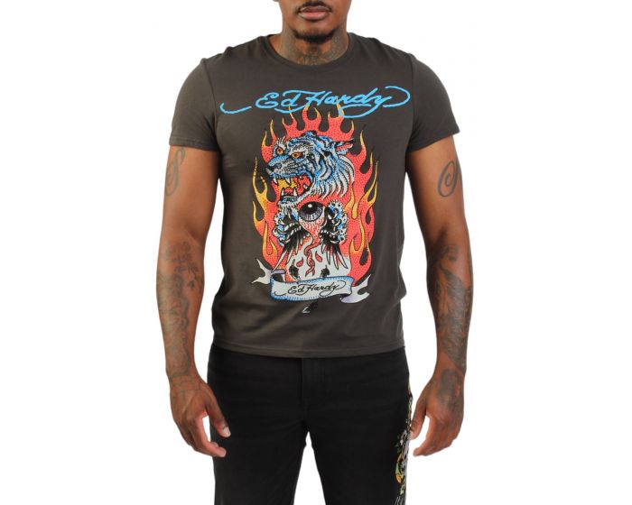 ED HARDY Rhinestone Fire Tiger T-Shirt EHM1100-127RS - Karmaloop