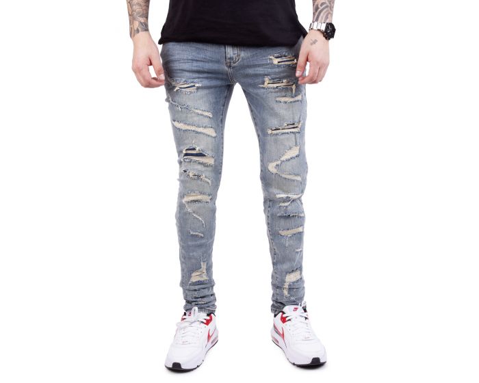 FOREIGN LOCALS Slasher Thrashed Jeans FLS-002MBLUE - Karmaloop