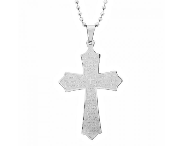 STEELTIME Stainless Steel Our Father Cross Pendant 618-480-SILVER ...