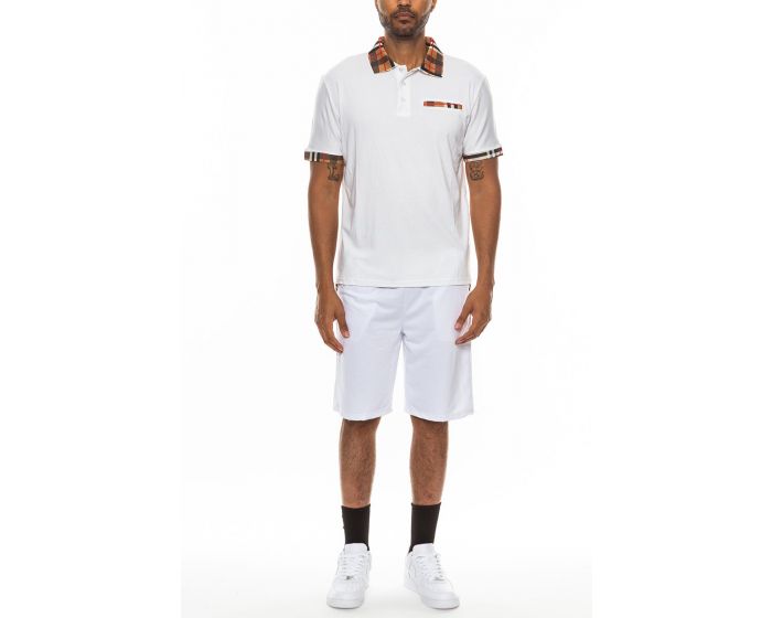WEIV Checkered Detail Polo Short Set EMS-EMT4102-WH - Karmaloop