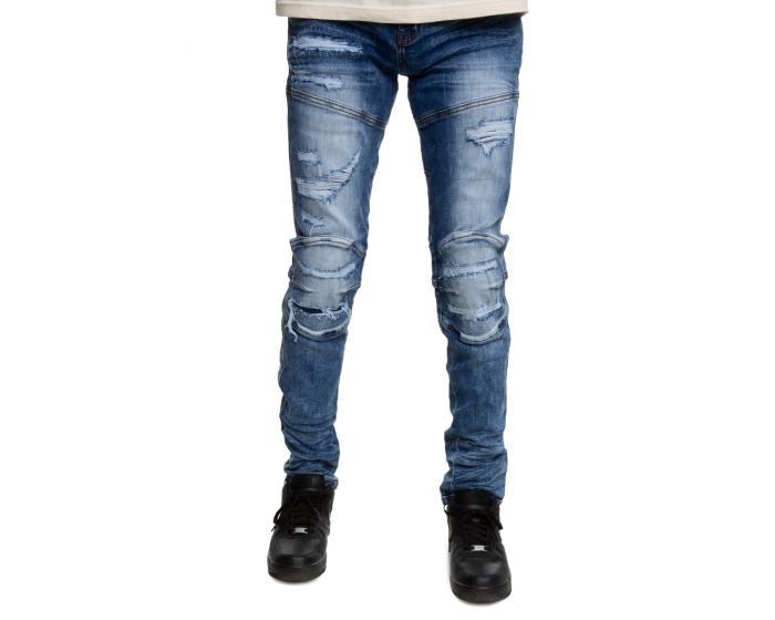 FOREIGN LOCALS Vintage Moto Knee Jeans in Medium Blue FL-10822 - Karmaloop