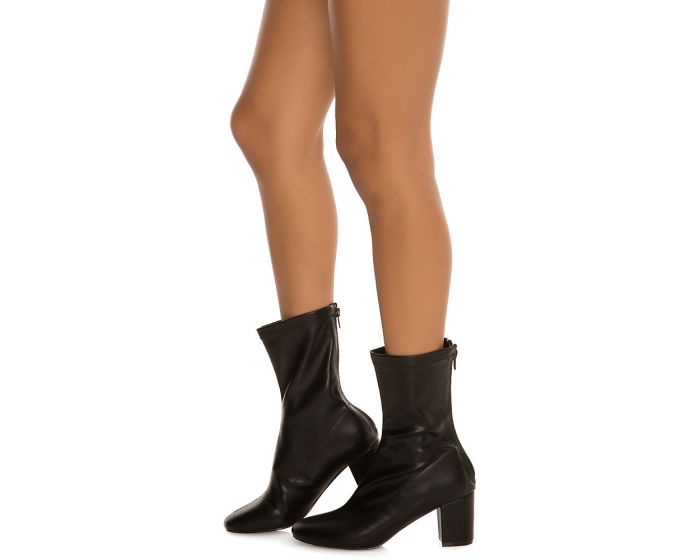 SOLE LA VIE Camy-4S Mid-Calf Low Heel Boot Black CAMY-4S/BLACK PU - PLNDR