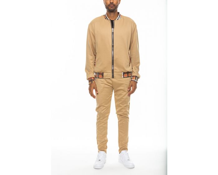 WEIV Checkered Detail Track Jacket Set MEP-EMJ4102-KH - Karmaloop