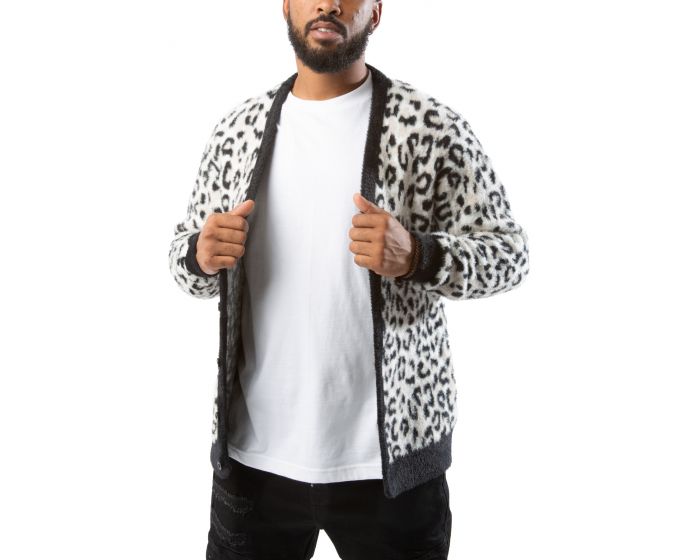 HUF Snow Leopard Cardigan Sweater KN00309-WHT - Karmaloop