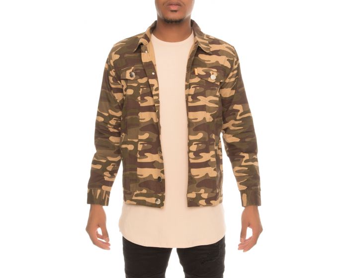 VANDAL COLLECTIVE The El Diablo Distressed Denim Jacket in Camo Twill ...
