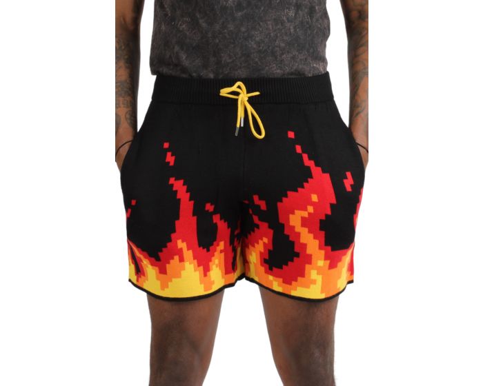 REBEL MINDS Knitted Flame Shorts 131-982-BLK - Karmaloop