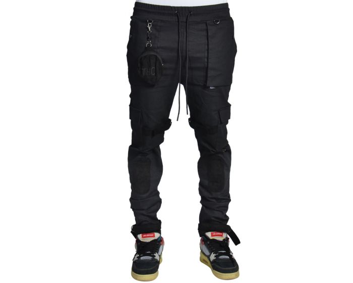 THE HIDEOUT CLOTHING New Sphere Pouch Strap Cargo Pants Joggers HDTCLTHNG-A1B2DE-BLACK - Karmaloop