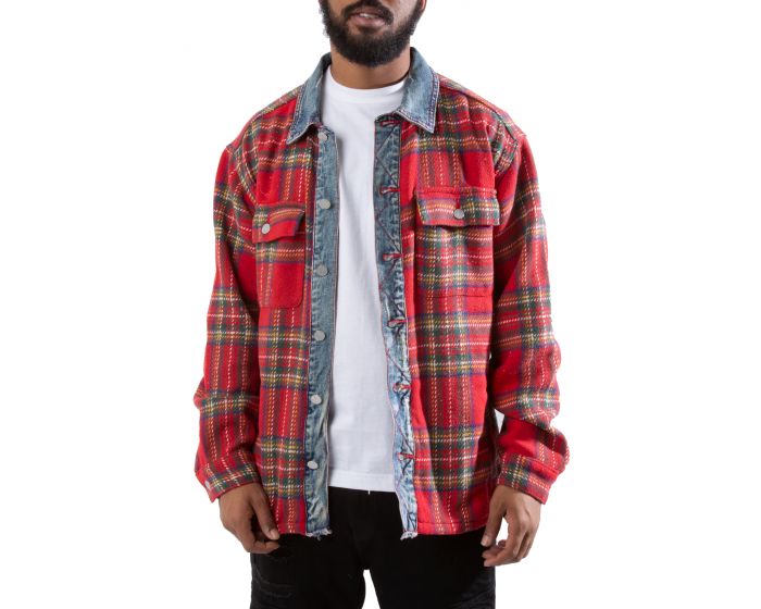 FIRST ROW Lumber Heavy Flannel Shacket FRJ2007-RED - Karmaloop