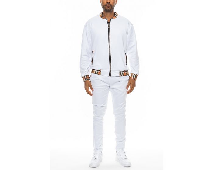 WEIV Checkered Detail Track Jacket Set EMP-EMJ4102-WHITE - Karmaloop