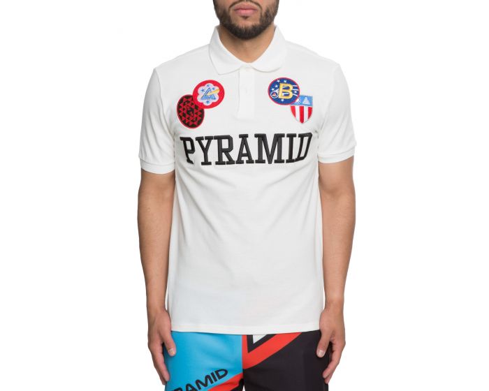 BLACK PYRAMID The Pyramid Checker Patch Polo in White Y1161144-WHT ...