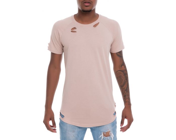 HIGH CALIBER The Elongated Distressed Tee in Nude HC-ELONGD-NDE - Karmaloop