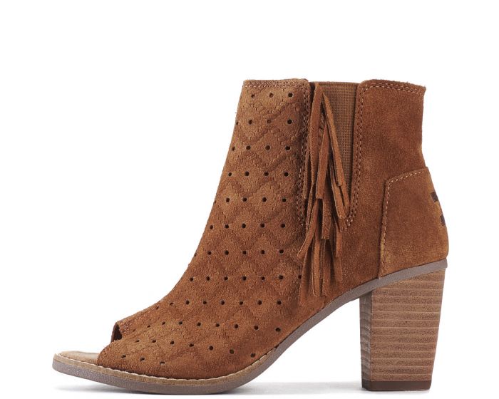 TOMS Majorca Perforated Fringe Peep Toe Booties 10007577 - Karmaloop