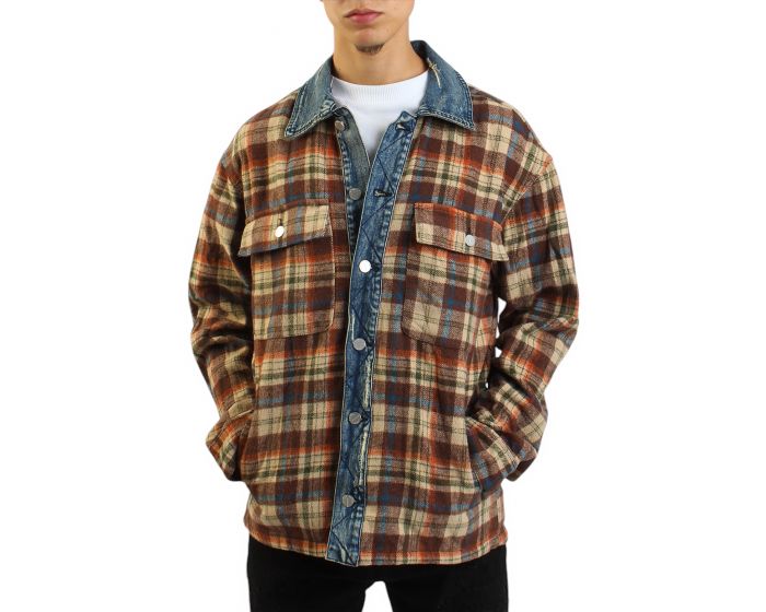 FIRST ROW Plaid Denim Combo Shacket FRJ2006SK - Karmaloop