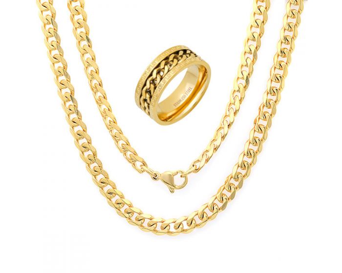 STEELTIME Cuban Link Chain & Spinner Ring Set 679-002-N-661-488-R-GOLD ...