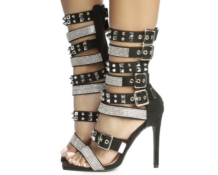 AZALEA WANG Trace Rhinestone Studded Strappy Heel TRACE-BLK - Karmaloop