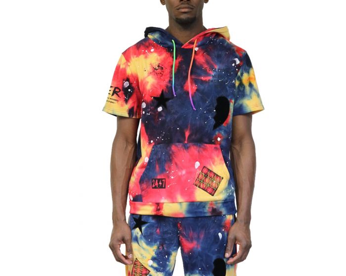 KLEEP TOPE Tie die Pullover Short Sleeve Hoodie KLP-4F64FF - Karmaloop