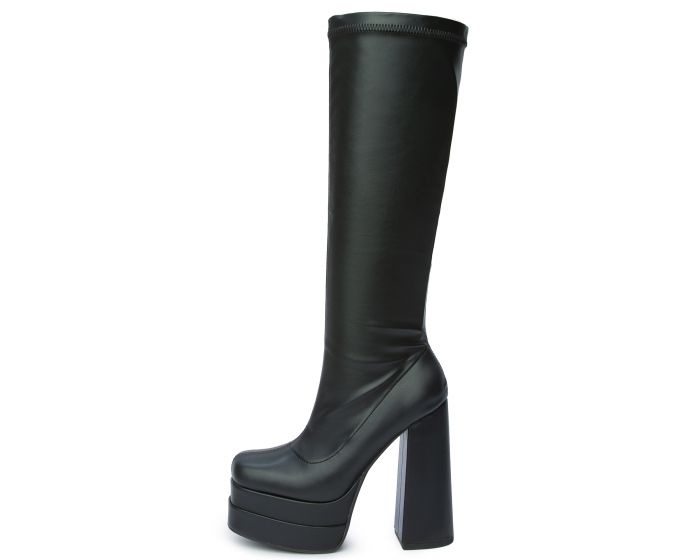 SOLE LA VIE Glass Platform Heel Boot FD GLASS-BLK - Karmaloop