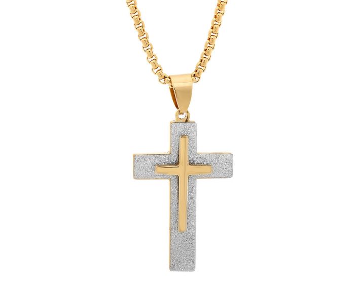 STEELTIME 18K Gold Plated Stainless Steel Double Cross Sandusted ...