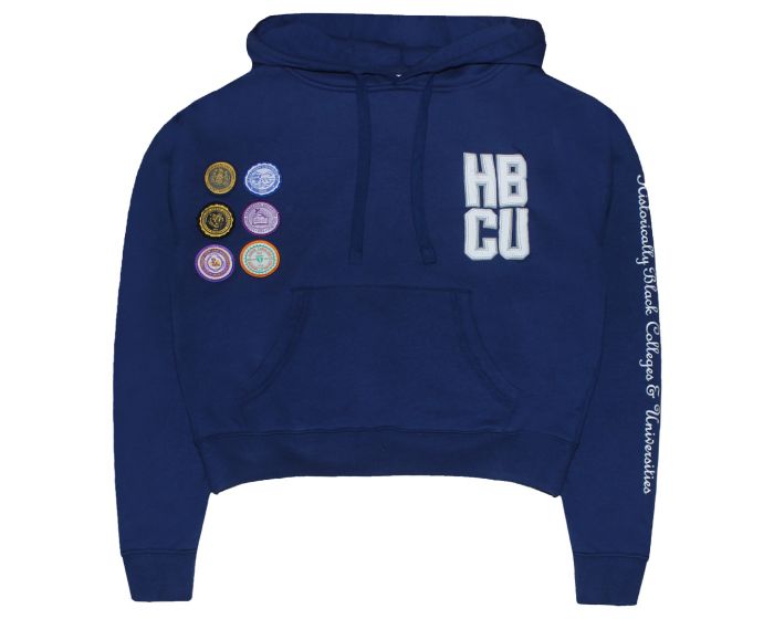 CROSS COLOURS HBCU Patches Crop Hoodie - Navy HL80623PAT-NVY - Karmaloop