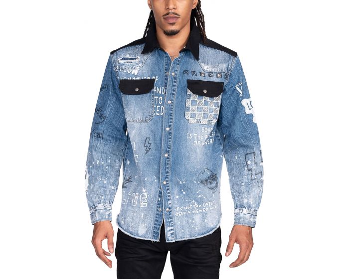 SMOKE RISE Giorgio Denim Shirt SH20771-MBLUE - Karmaloop