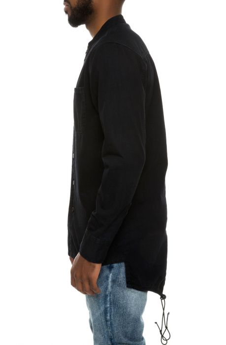 S&D The Fishtail Monk Collar Shirt in Black Twill SD4003-BLK - PLNDR S&D The Fishtail Monk Collar Shirt in Black Twill SD4003-BLK - PLNDR