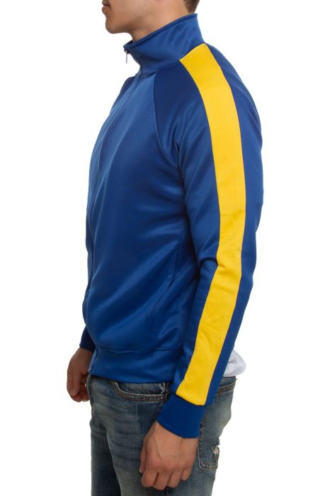 E STREET Yellow Stripe Track Jacket in Blue JACKET-02 - Karmaloop