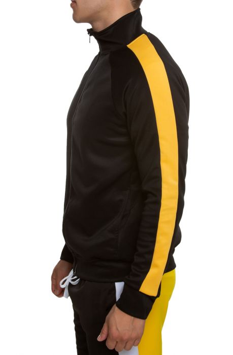 E STREET Yellow Stripe Track Jacket in Black JACKET-YELLOW - Karmaloop
